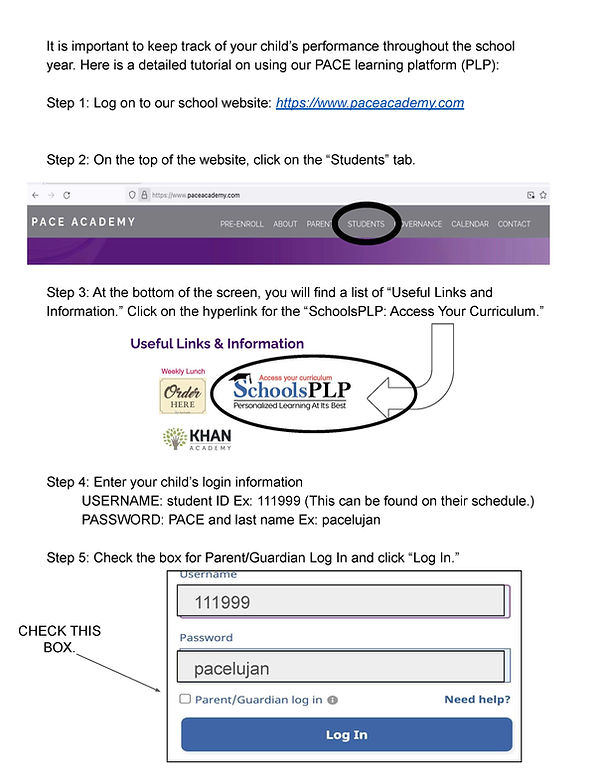 PARENT PLP PORTAL | Pace Academy